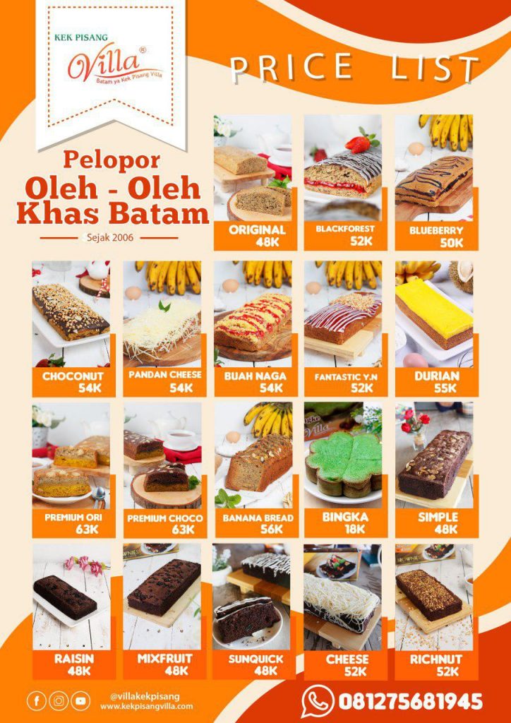 Daftar Harga dan Varian Rasa Kek Pisang Villa - Kek Pisang Villa